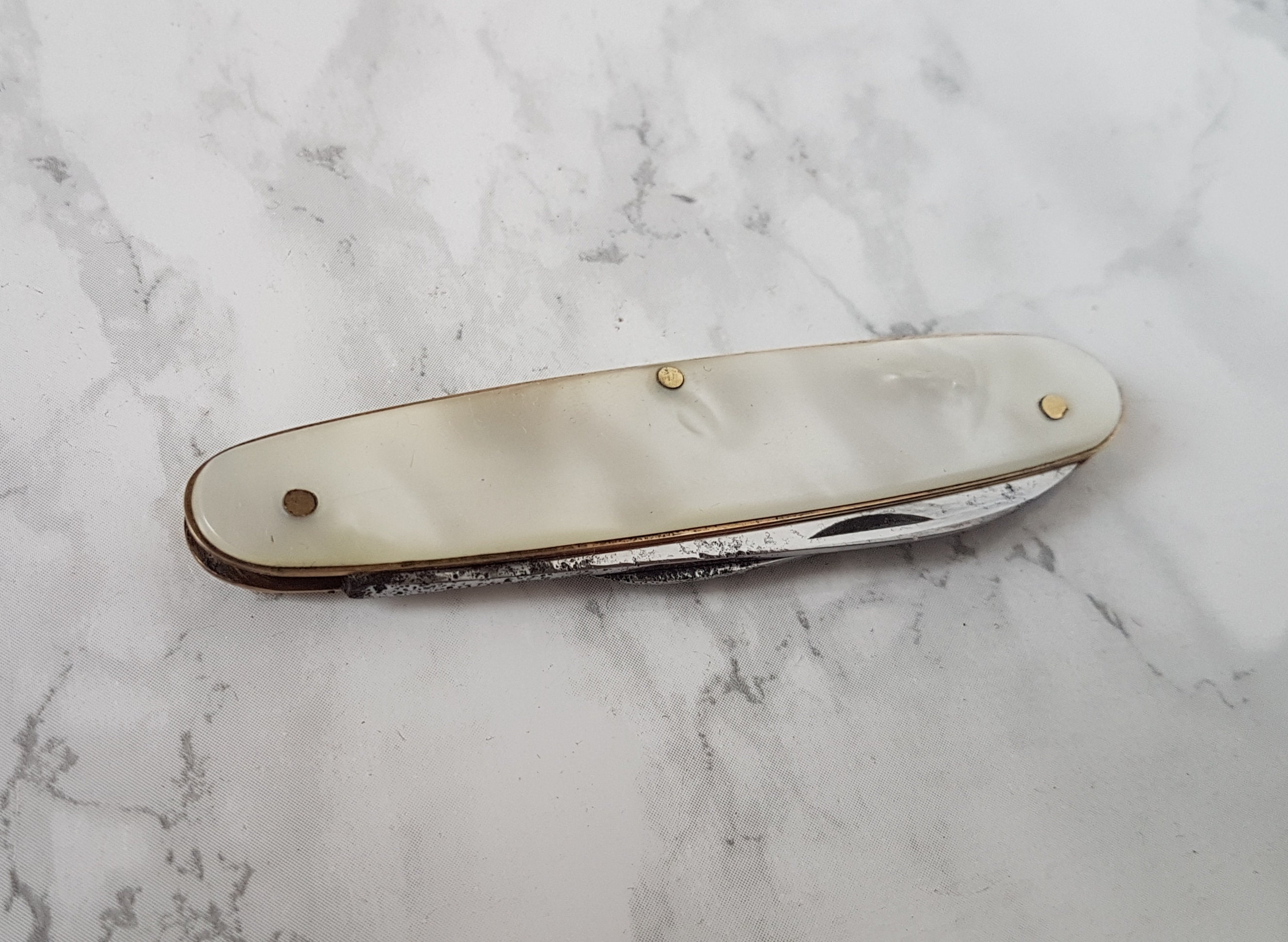 Antique Pen Knife, Brass, Steel, Mother of Pearl - Etsy