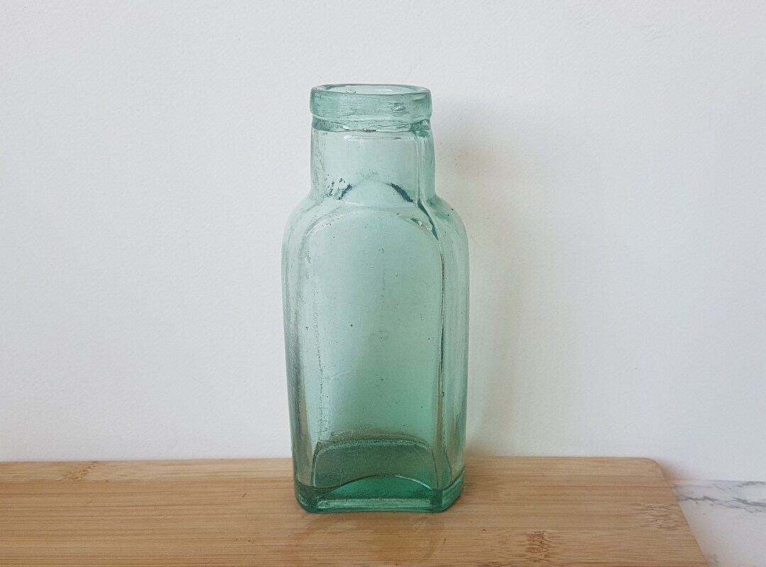 Antique Victorian Aqua Glass Bottle, Square Antique Glassware, Display ...