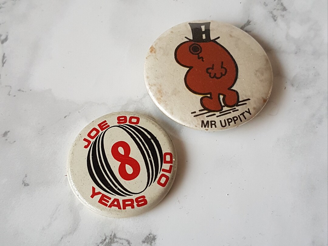 Vintage Pin Badges, Joe 90 and Mr Men, Mr Uppity. 1970s - Etsy