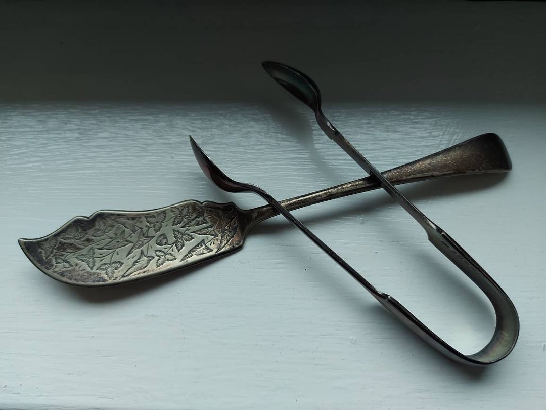 Vintage 19th/20th Century Fish Knife and Sugar Tongs, Antique ...
