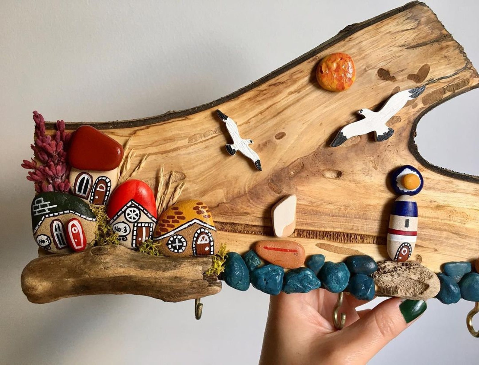 Natural Wood Key Holder Handmade Key Holder Stone Painting - Etsy