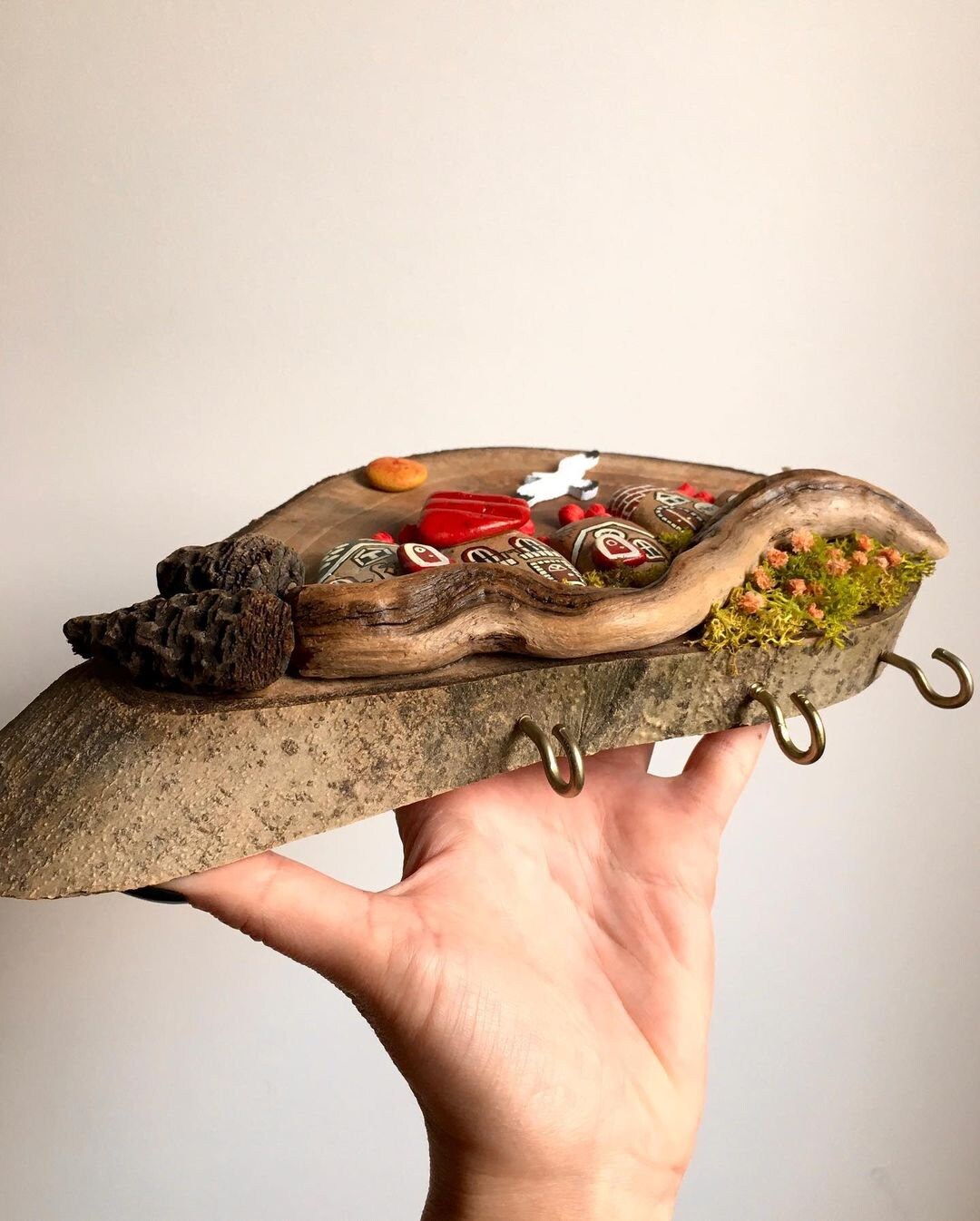 Walnut Key Holder Key Hooks Stone Painting Stone Painting - Etsy