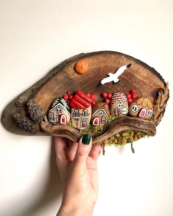 Walnut Key Holder Key Hooks Stone Painting Stone Painting - Etsy