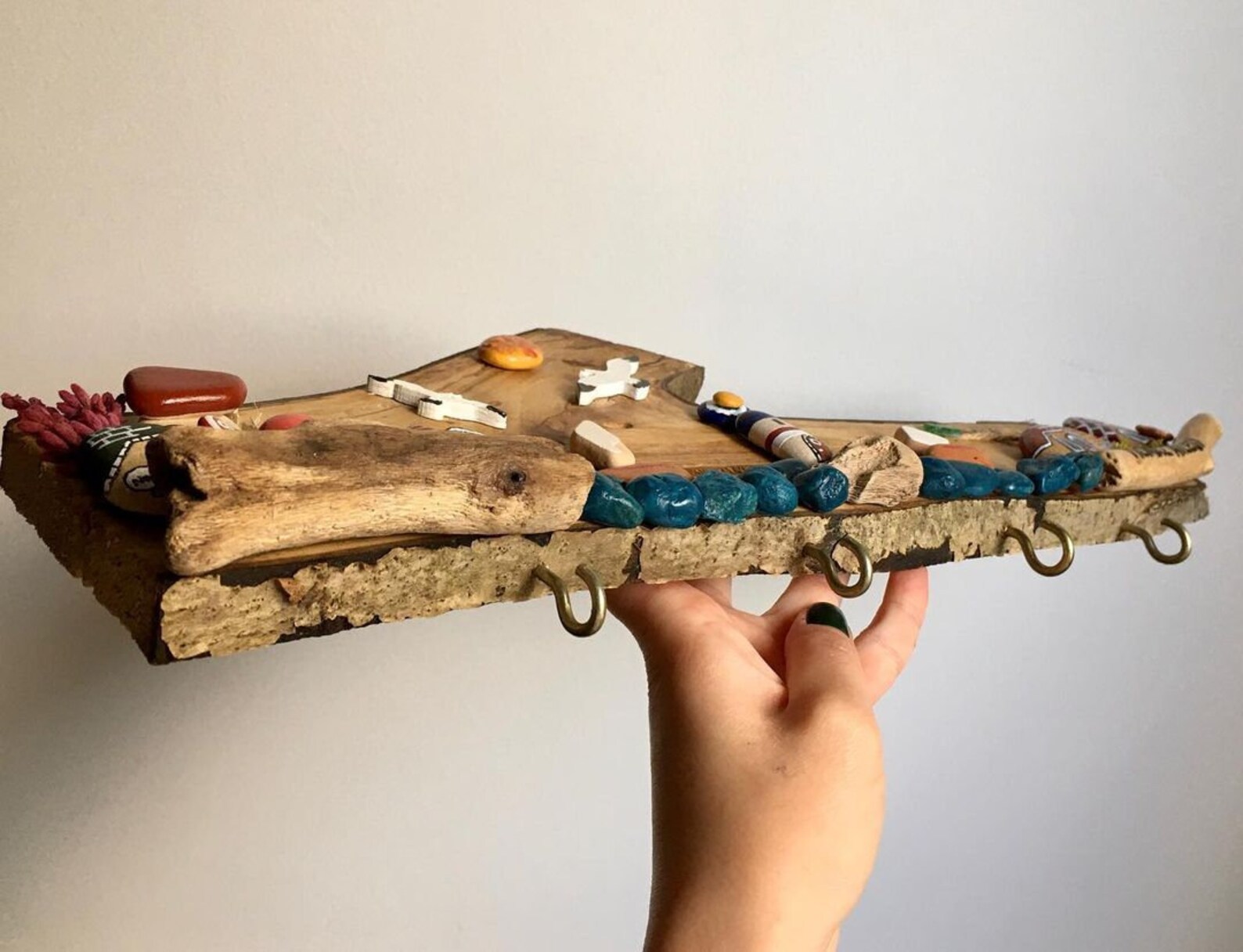 Natural Wood Key Holder Handmade Key Holder Stone Painting - Etsy