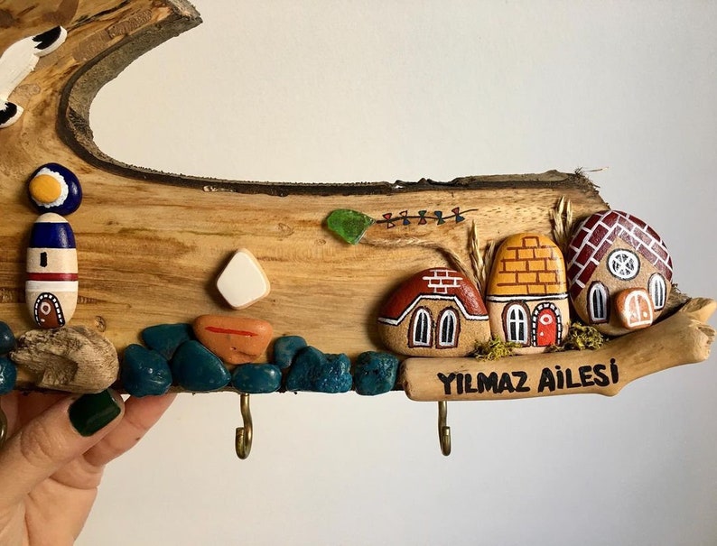 Natural Wood Key Holder Handmade Key Holder Stone Painting - Etsy