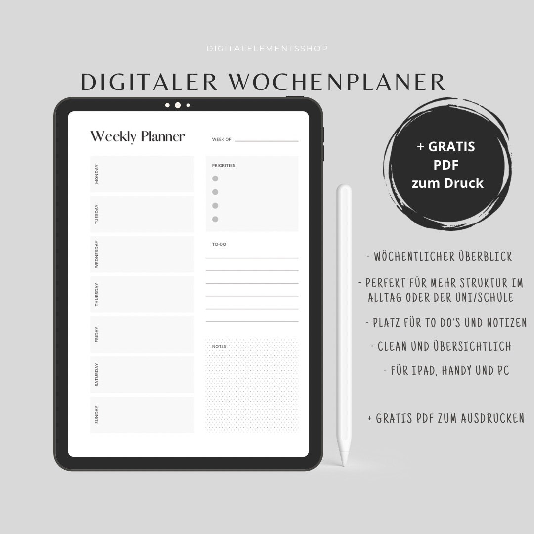 DIGITAL WEEKLY PLANNER Free PDF Planner for Everyday Life & University ...