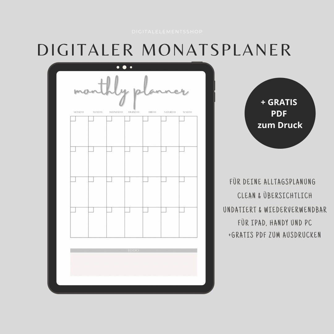DIGITALER MONATSPLANER Gratis PDF Planer für Alltag & Uni, Fernstudium ...