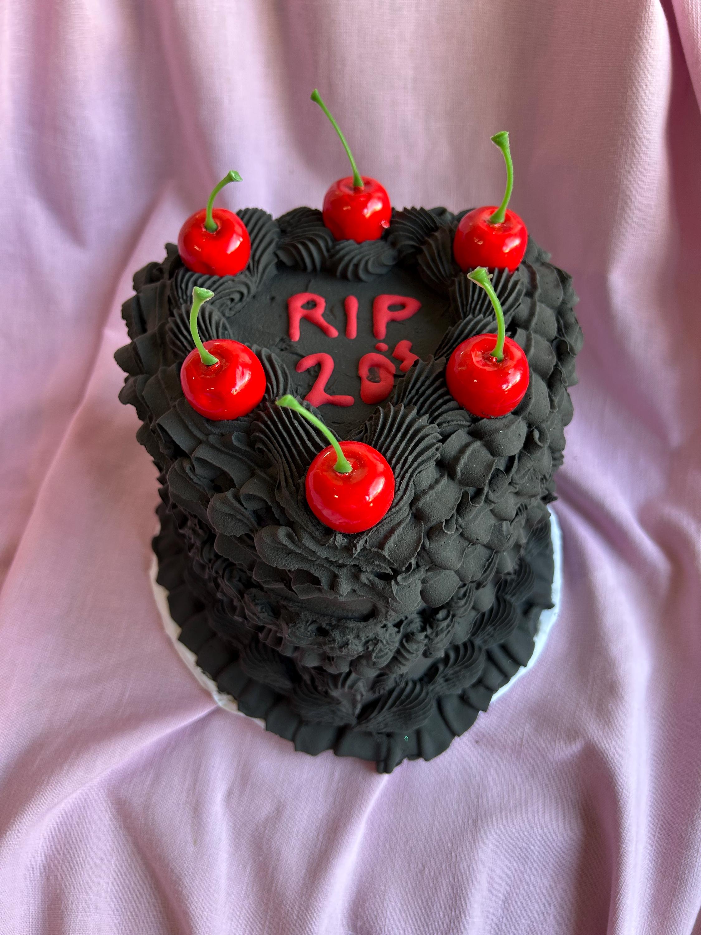RIP 20’s Black Fake Cake With Red Cherries- Fake Birthday Cake- Black ...