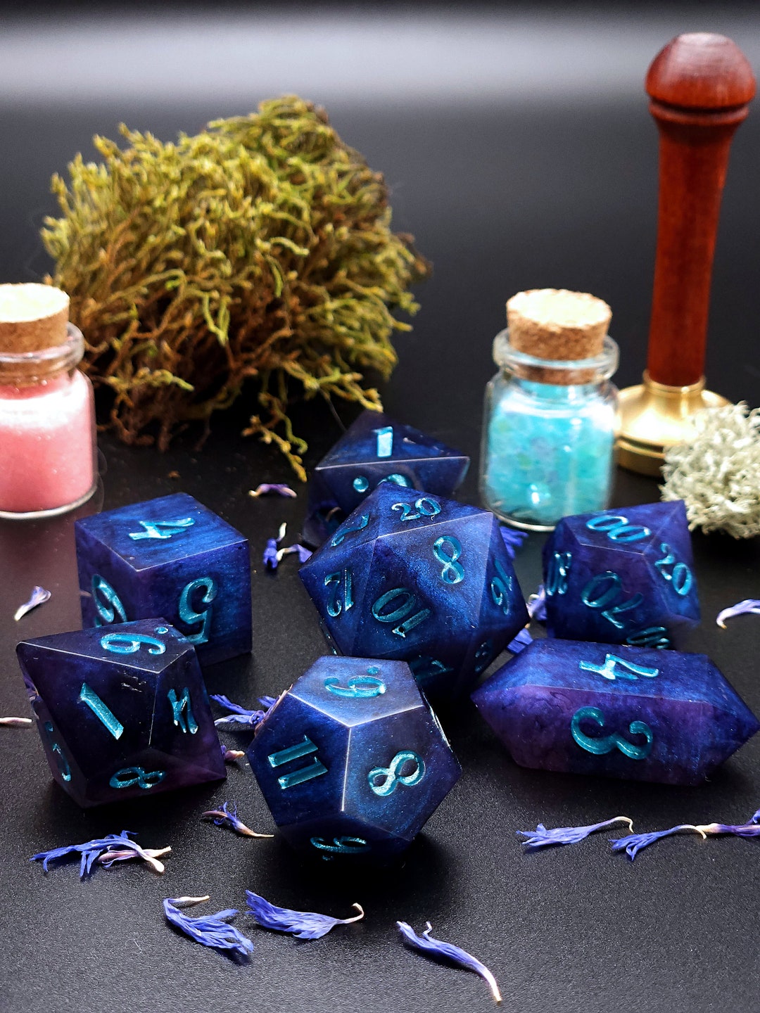 Cosmic Blue Black 7-piece TTRPG Dice Set OOAK - Etsy