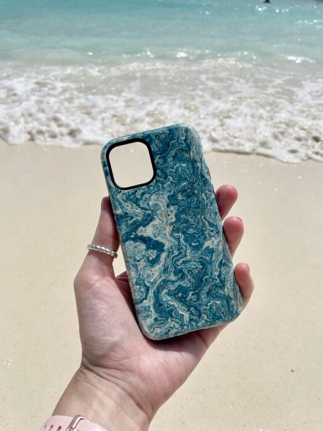 MARBLE TURQUOISE Blue With Gold Design iPhone Case for iPhone 14 13 12 ...