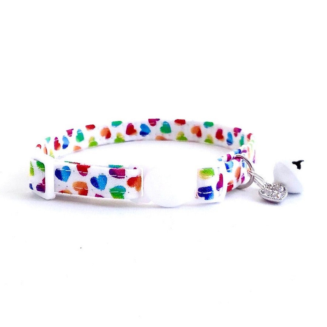 Rainbow Heart Cat Collar Rainbow Heart Kitten Collar Heart Dog Collar ...