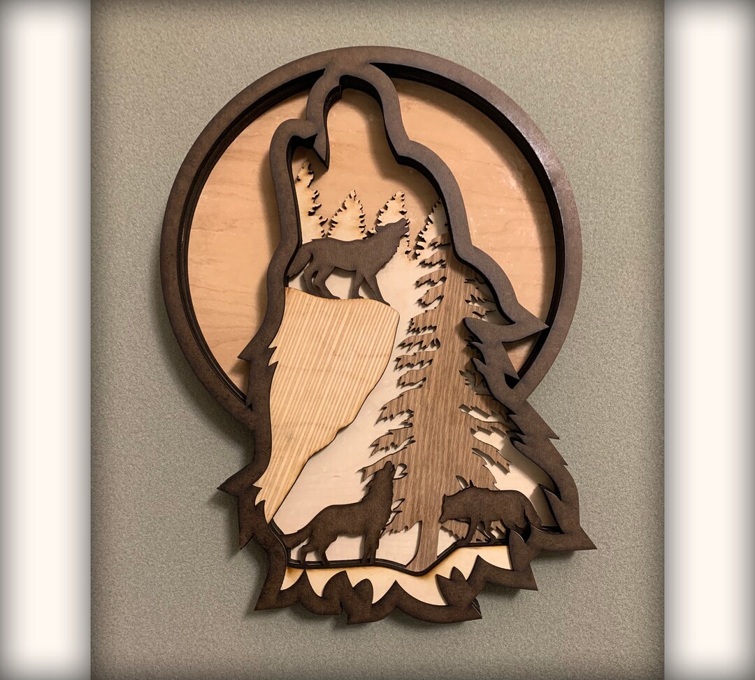 Howling Wolf Shadow Box - Laser Engraved and Cut - Etsy