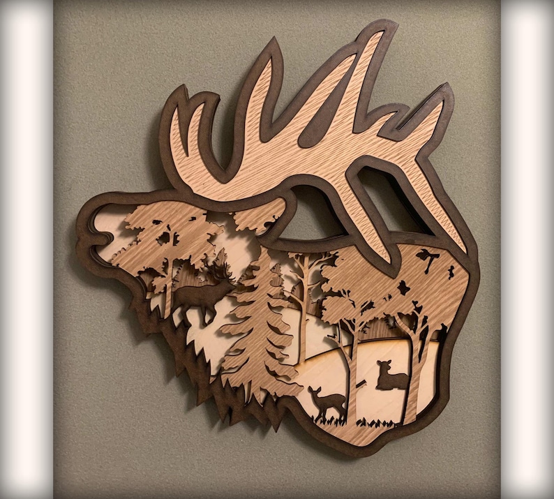 Elk Shadow Box - Laser Engraved and Cut - Etsy