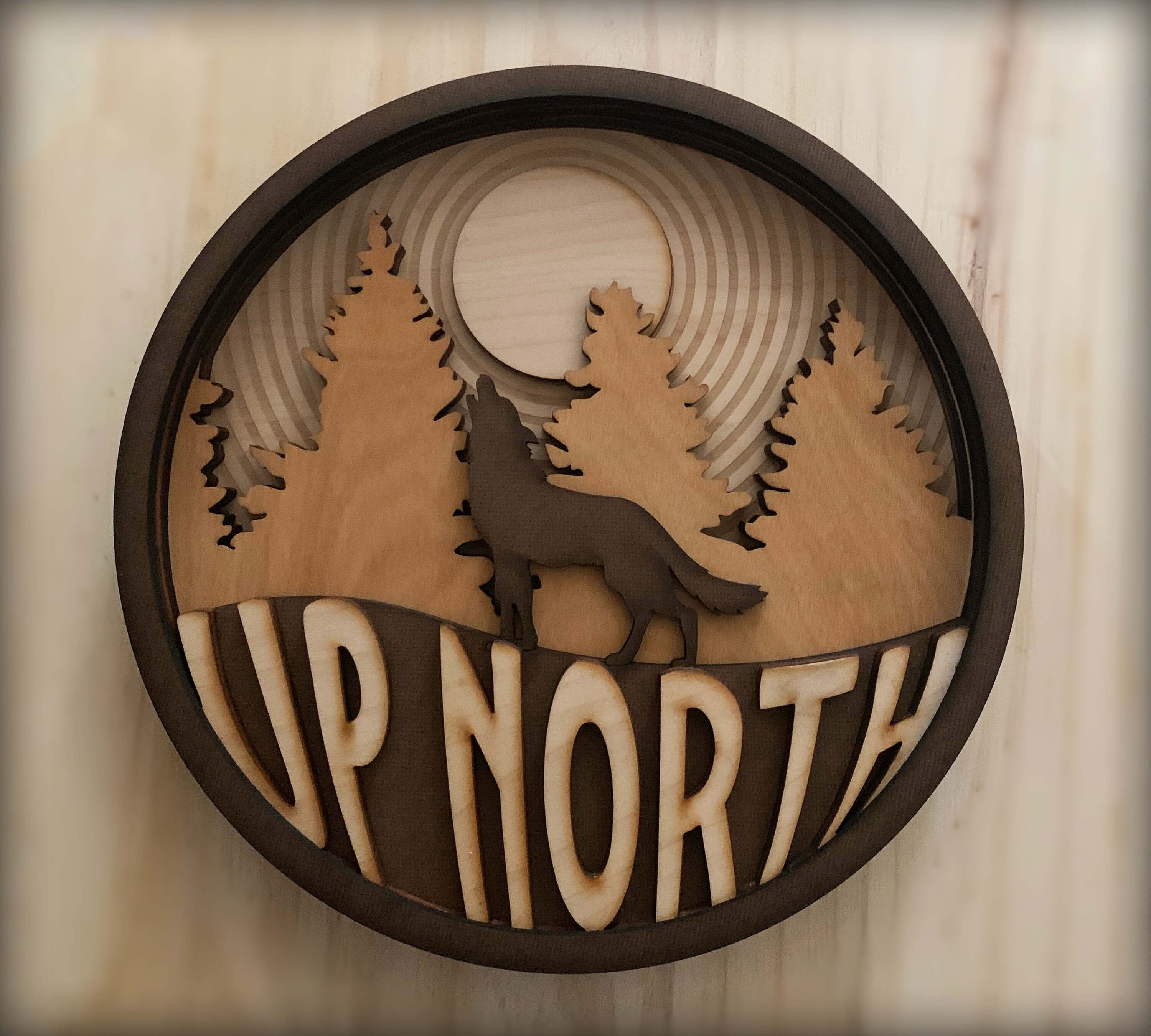 Up North Wolf & Pine Tree Laser Cut Sign - Etsy