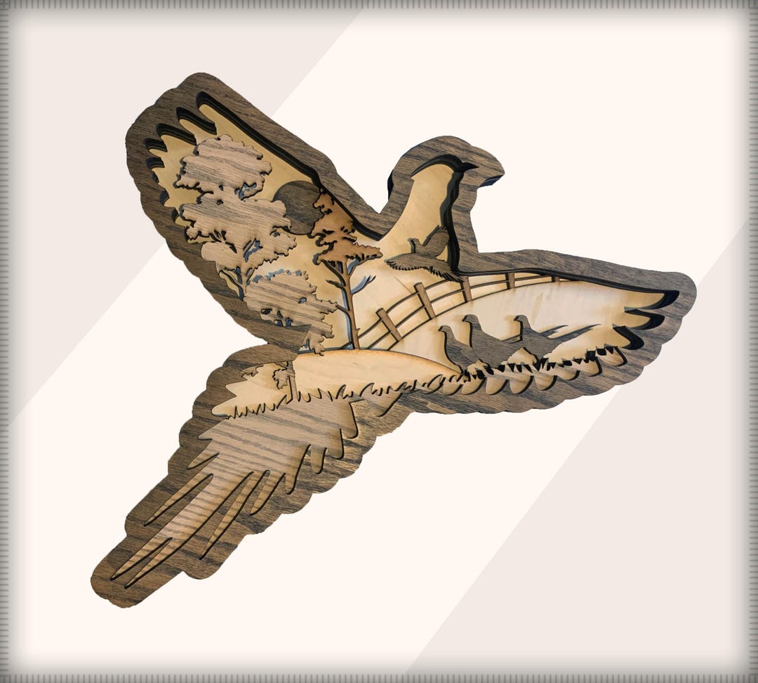 Flying Pheasant Shadow Box - Laser Engraved and Cut - Etsy