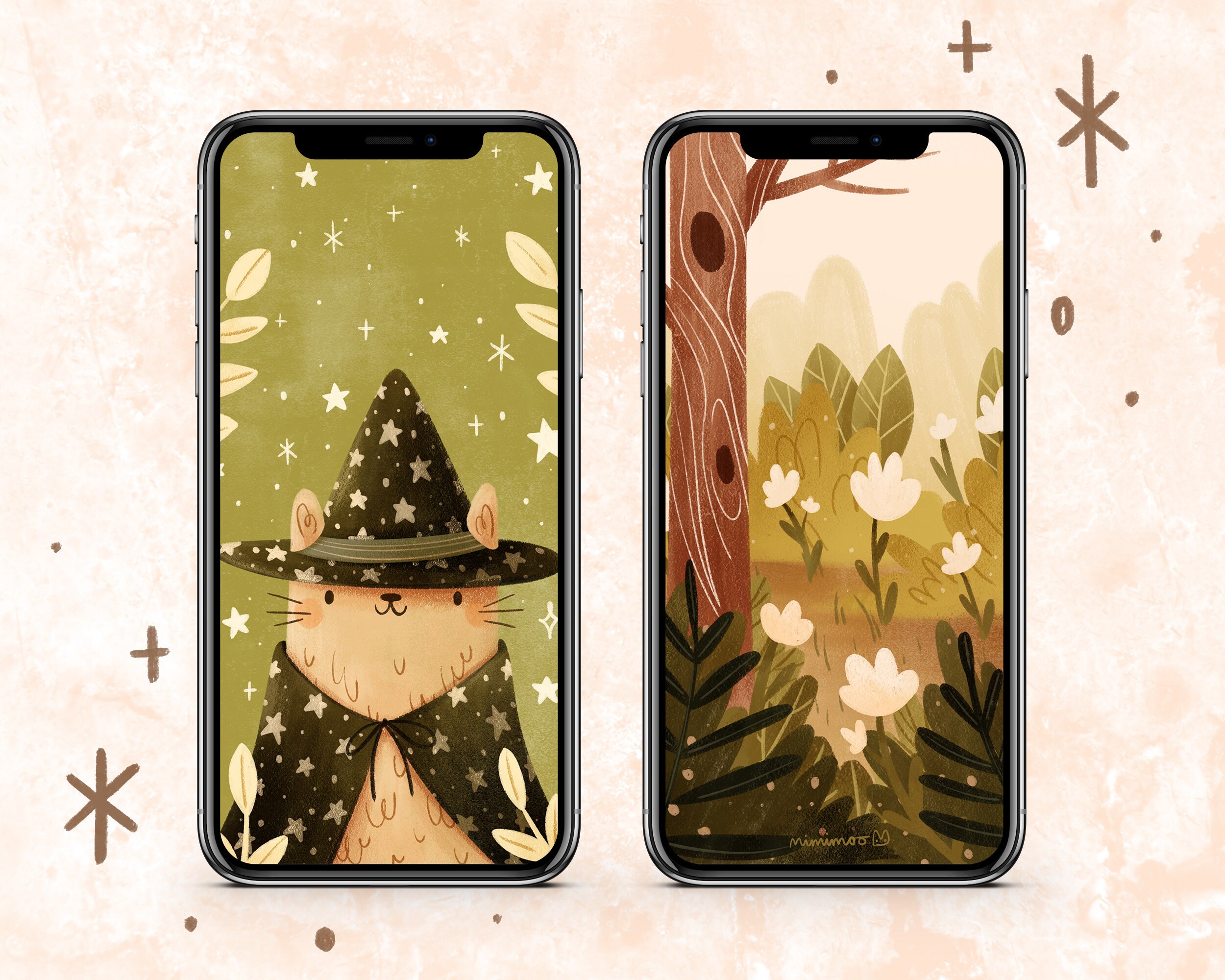 BUNDLE of Cute Illustration Digital Phone Wallpapers | Set of 10 Phone ...