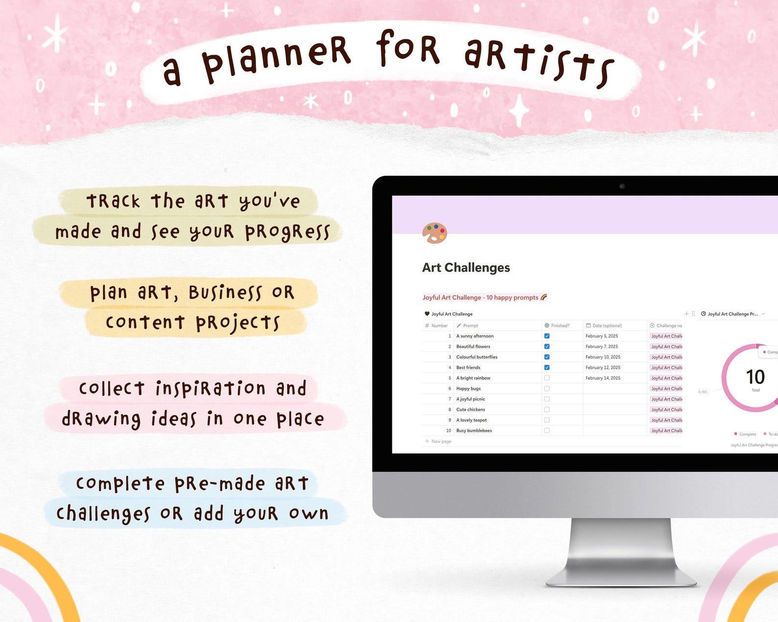 Notion Template for Artists | Drawing Ideas Planner & Art Challenges - Etsy
