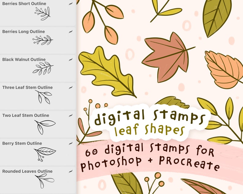 Leaf Stamp Set: Digital Illustration Brushes for Procreate & Photoshop ...