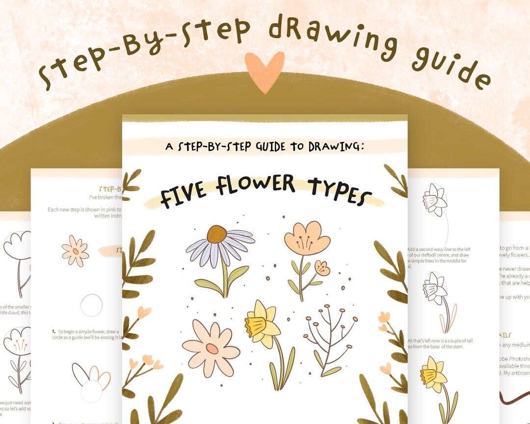 How to Draw Five Different Flowers | Digital Step-by-step Drawing Guide ...