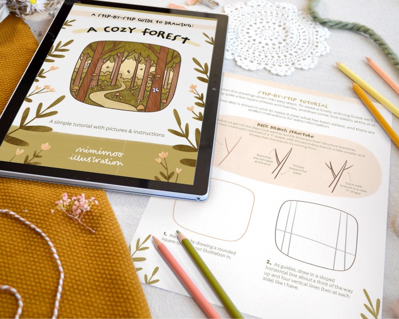 How to Draw A Cozy Forest Digital Step-by-step Drawing Guide - Etsy