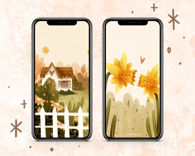 BUNDLE of Cute Illustration Digital Phone Wallpapers | Set of 10 Phone ...