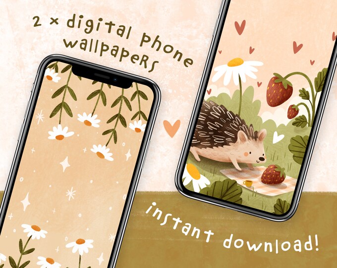 BUNDLE of Cute Illustration Digital Phone Wallpapers | Set of 10 Phone ...