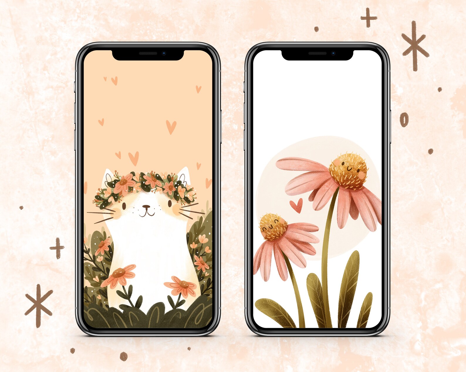 BUNDLE of Cute Illustration Digital Phone Wallpapers Set of - Etsy