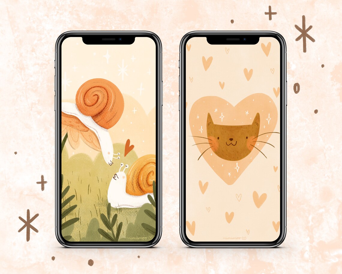 BUNDLE of Cute Illustration Digital Phone Wallpapers Set of | Etsy