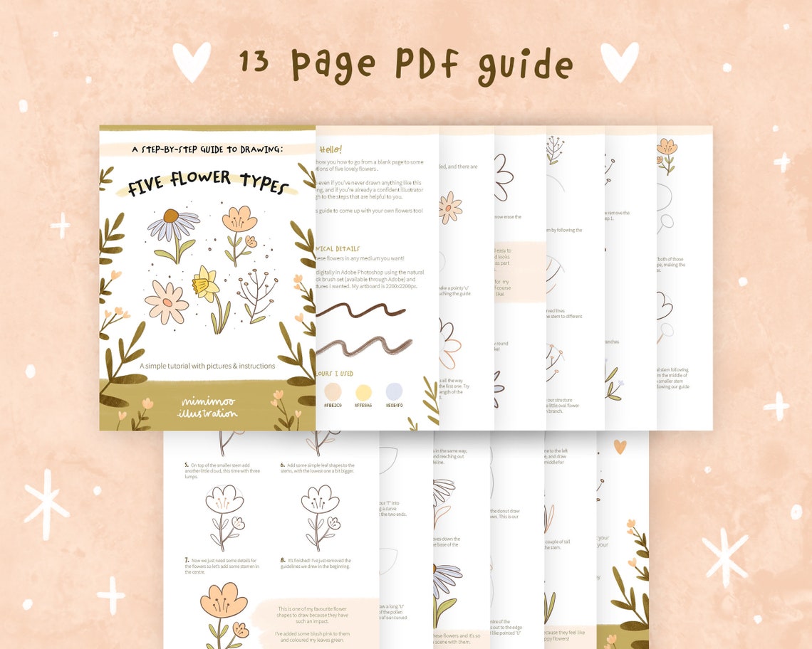 How to Draw Five Different Flowers | Digital Step-by-step Drawing Guide ...