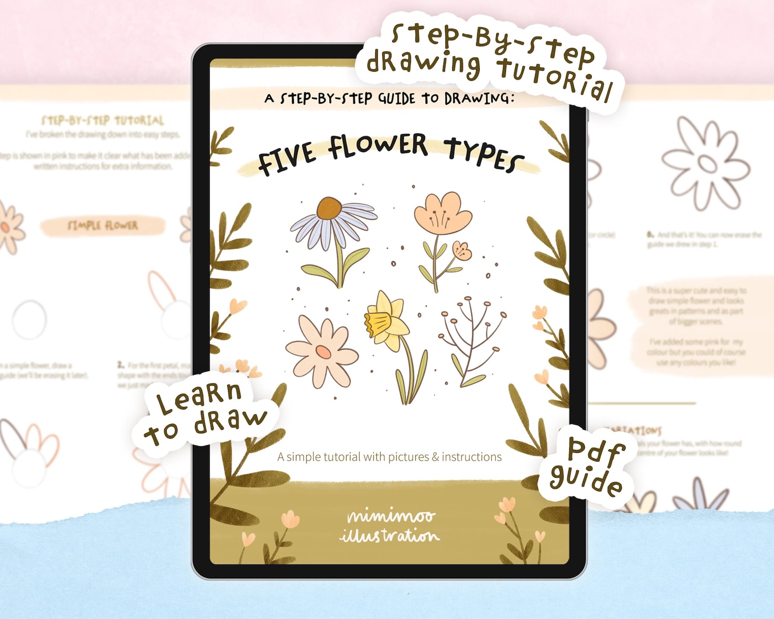 How to Draw Five Different Flowers | Digital Step-by-step Drawing Guide ...