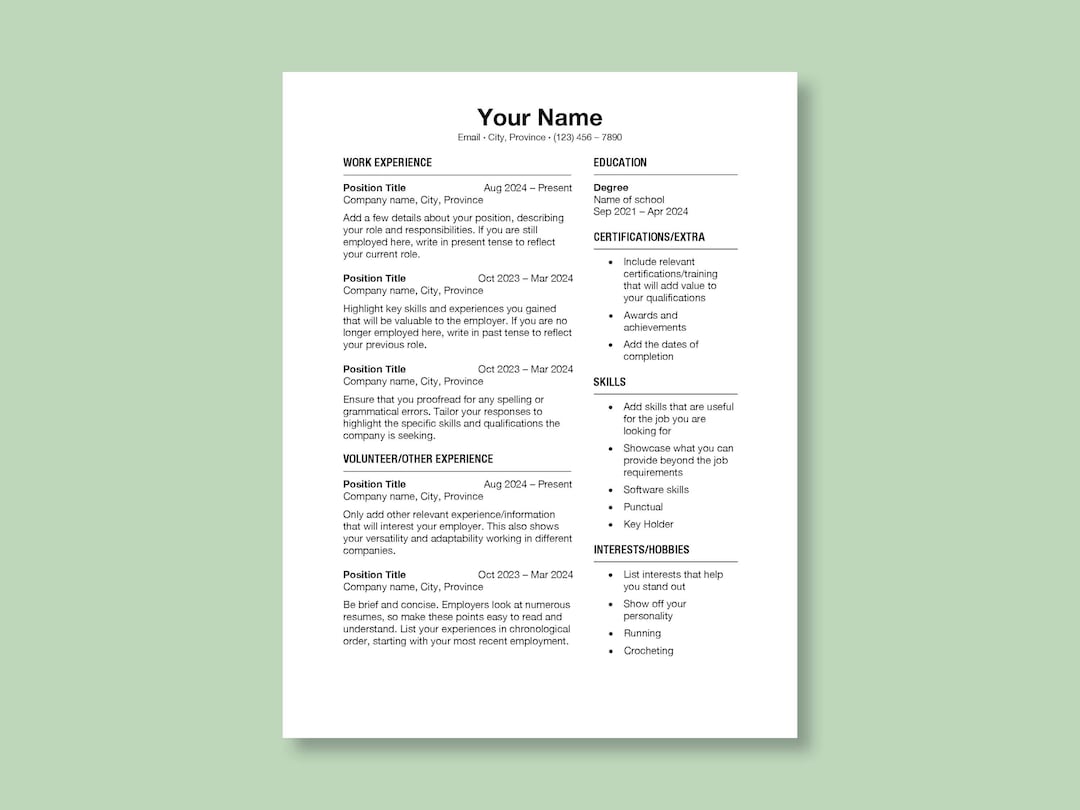 Basic Resume Template, Easy, Simple, Clean, Customizable, Editable ...