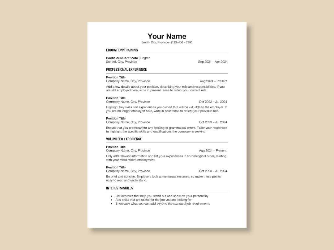 Basic Resume Template, Easy, Simple, Clean, Customizable, Editable ...
