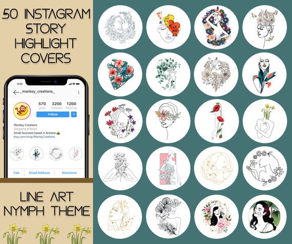 50 Line Art Nymph Icons for Instagram Story Highlights Women - Etsy