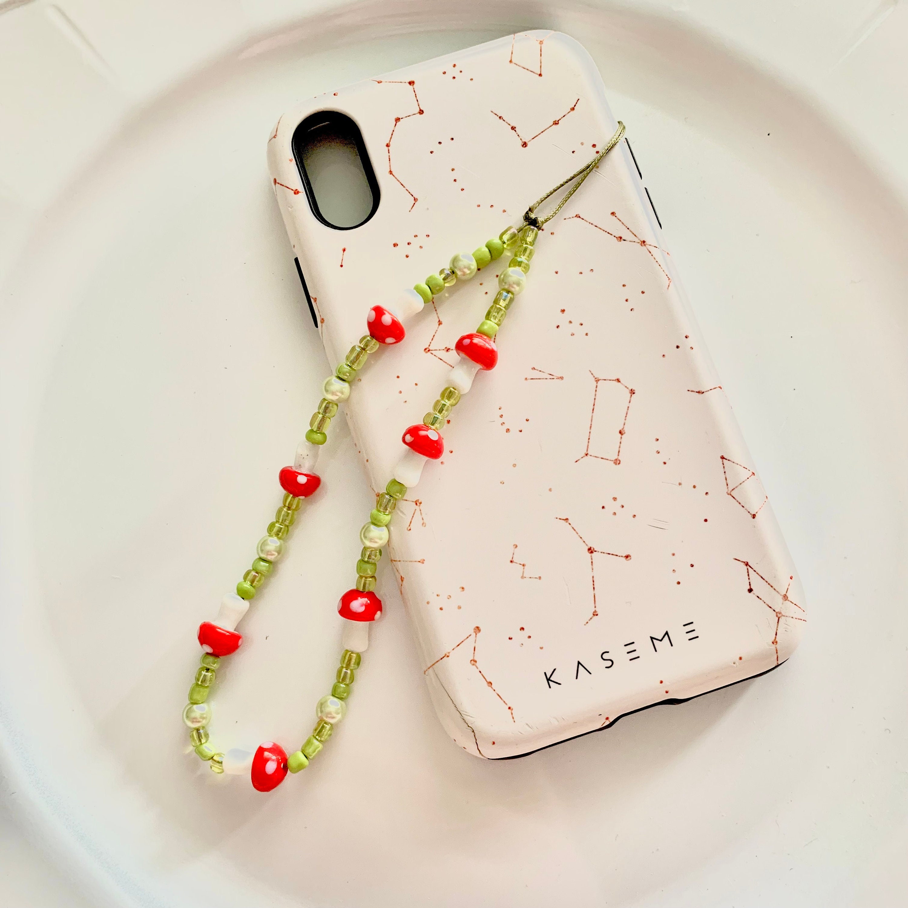 Red Mushroom Cottagecore Phone Charm - Beaded Phone Wristlet - Etsy