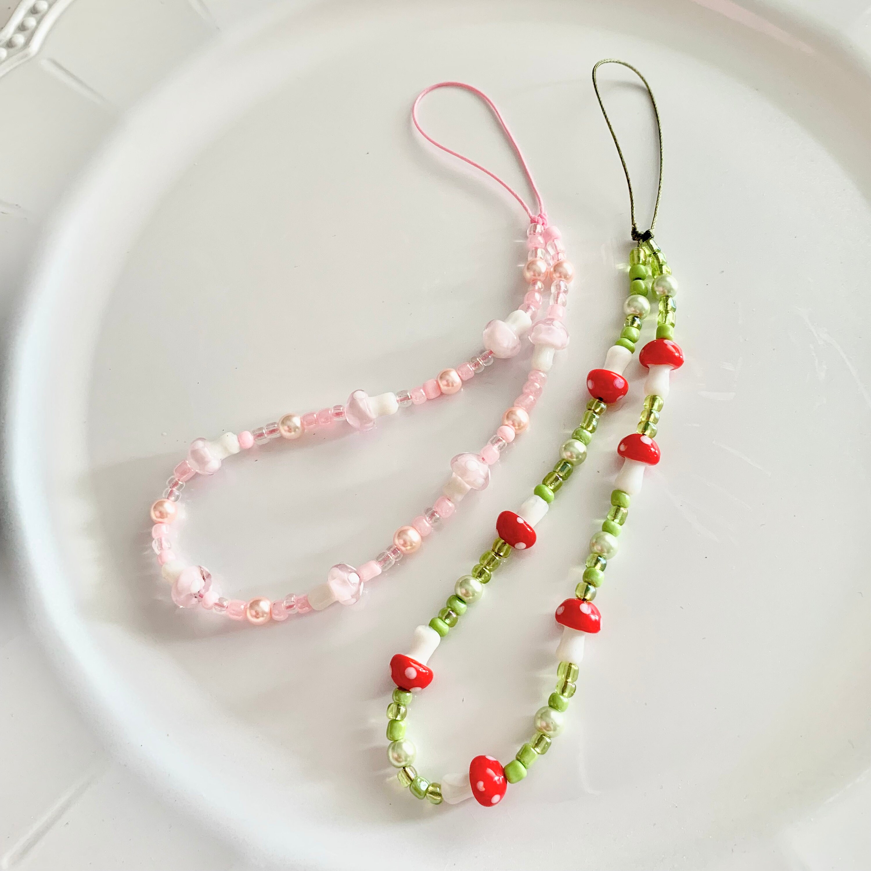 Red Mushroom Cottagecore Phone Charm - Beaded Phone Wristlet - Etsy