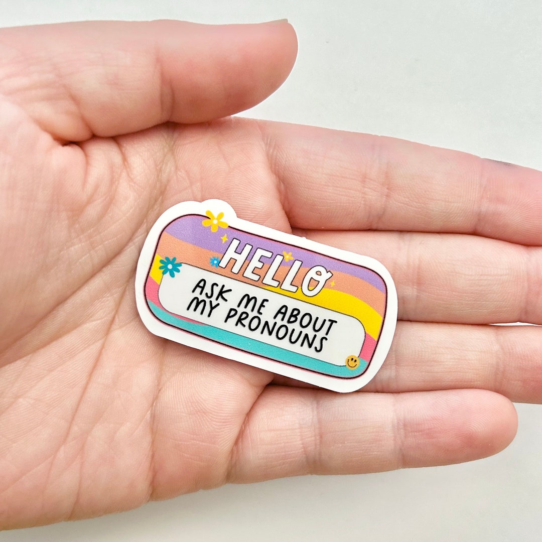 Pronoun Sticker: Rainbow Pride Name Tag Art - Etsy