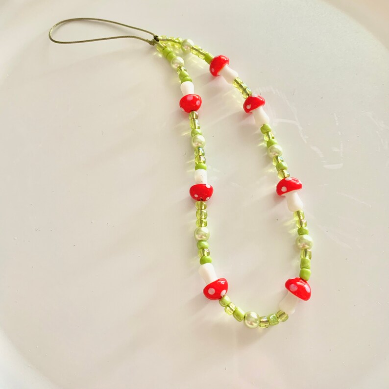 Red Mushroom Cottagecore Phone Charm - Beaded Phone Wristlet - Etsy