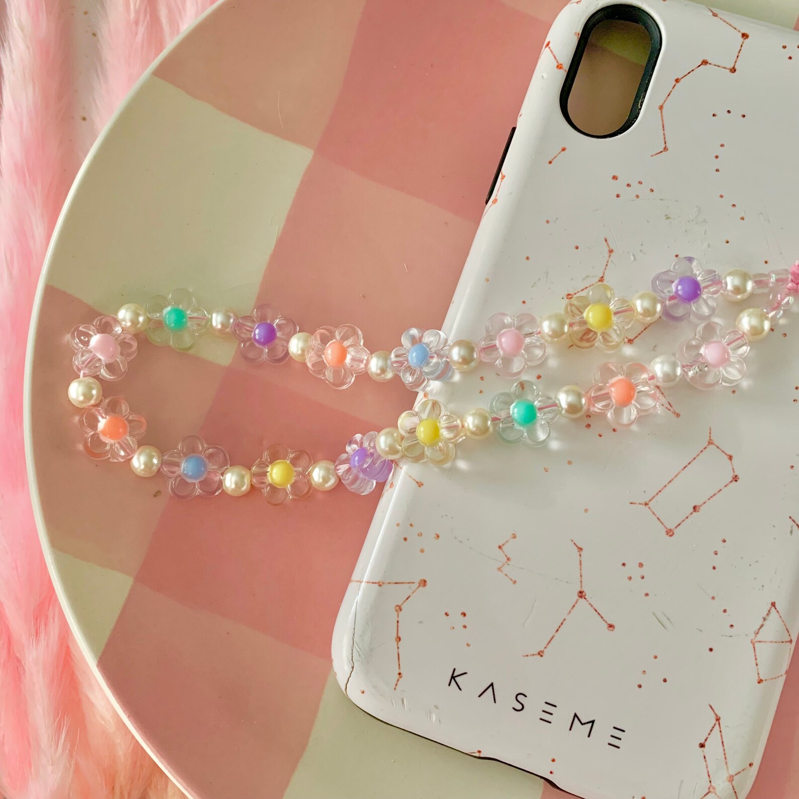 Rainbow Flower Phone Charm Beaded Daisy Phone Accessories - Etsy