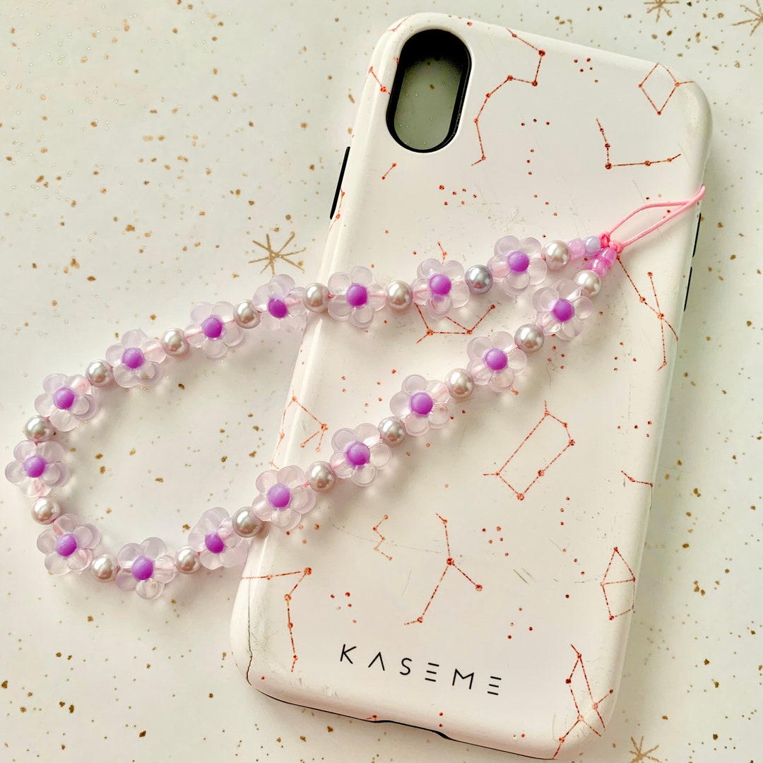 Purple Flower Beaded Phone Charm – Pastel Daisy Wrist Strap - Etsy