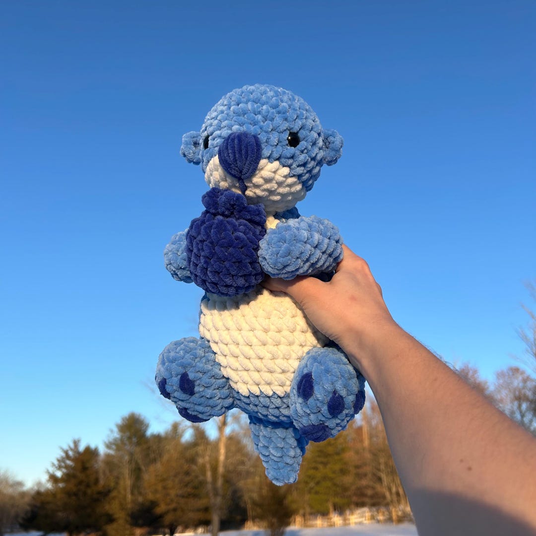 Blueberry Otter Plushie, Crochet River Otter, Handmade Blue Ocean ...