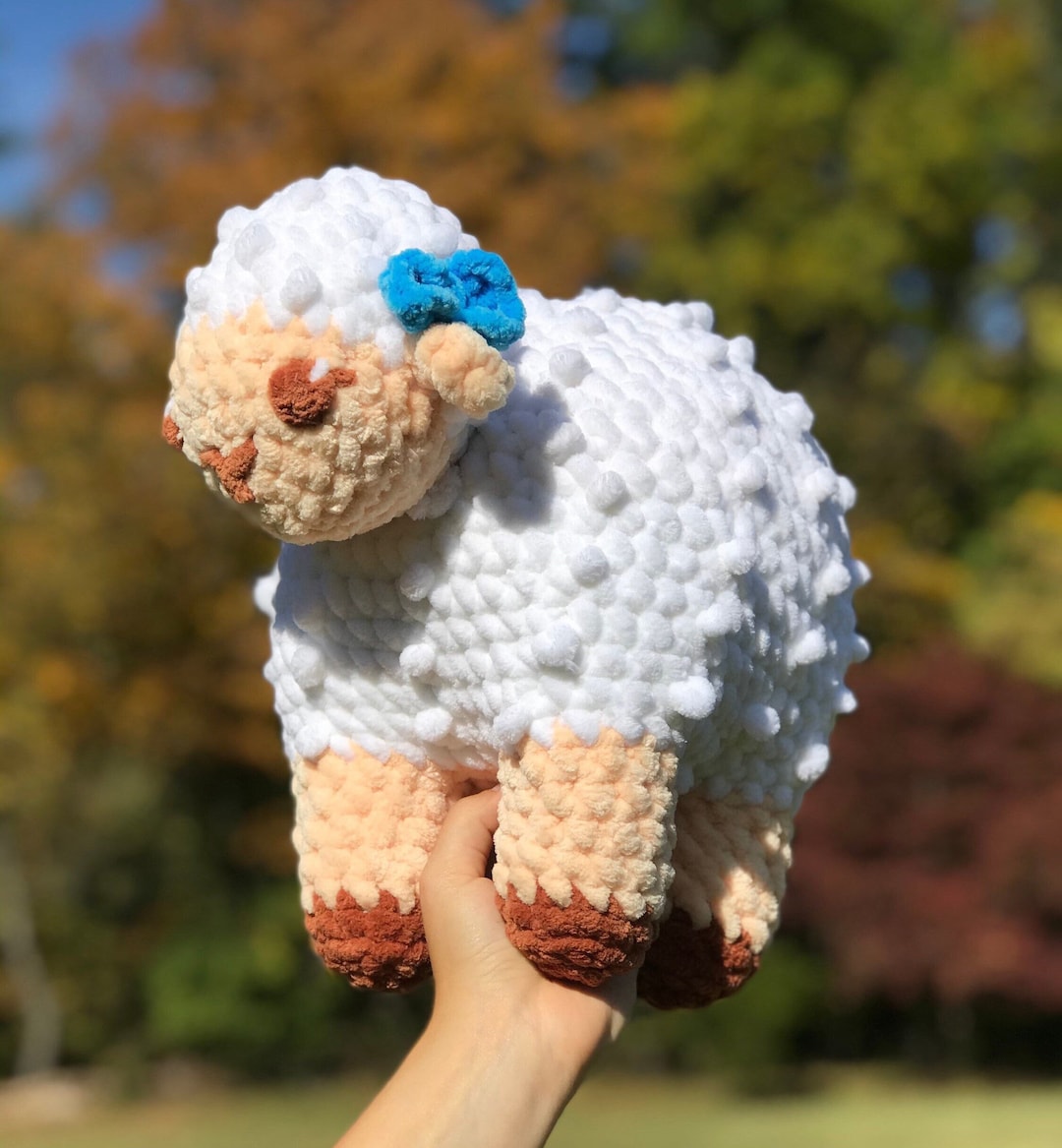 JUMBO Crochet Sheep Plushie, Fluffy Sheep Plush, Fuzzy Sheep Doll ...