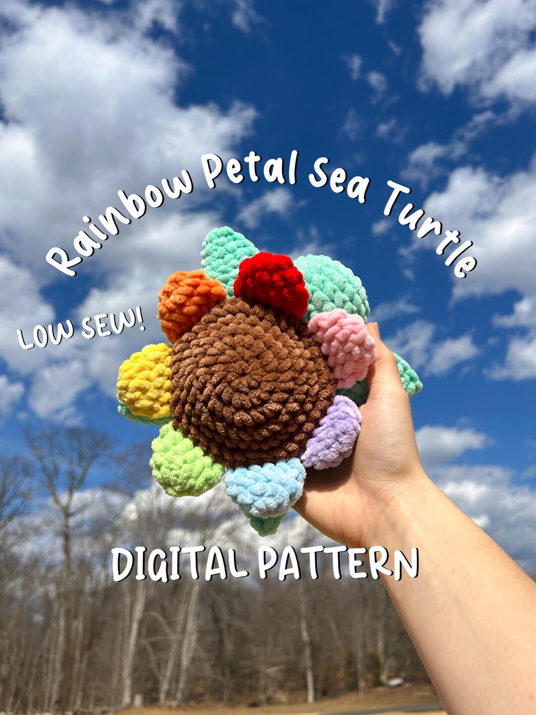 Rainbow Petal Sea Turtle PDF PATTERN, Crochet DIGITAL Instructions ...