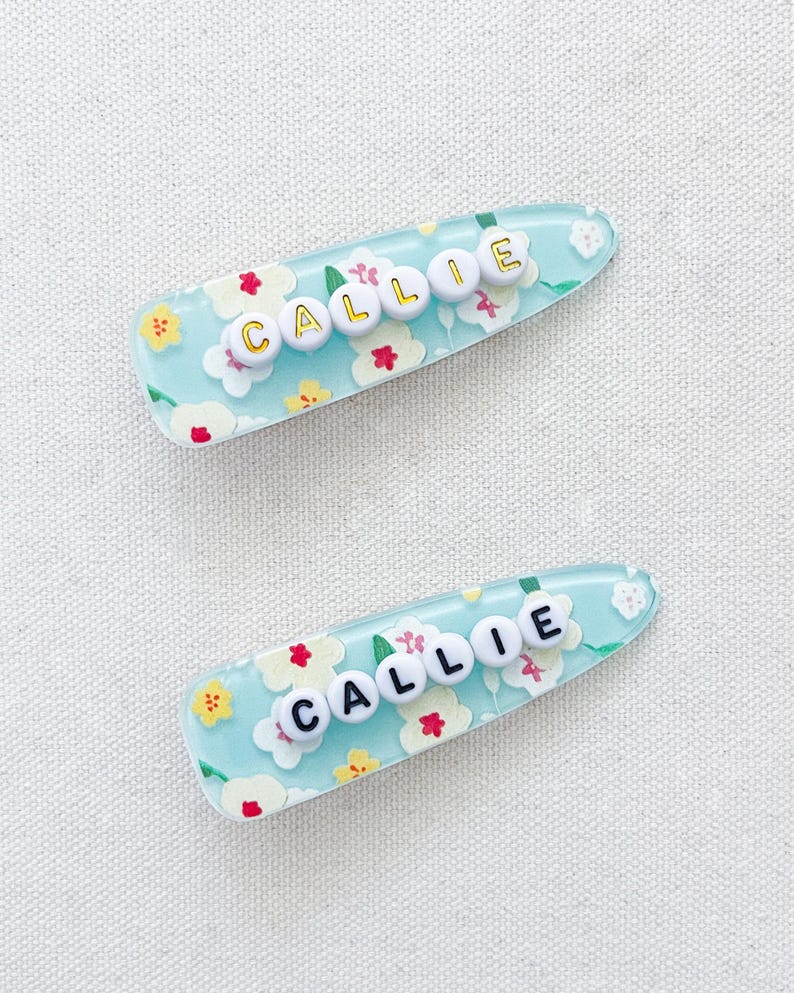 Personalized Name Custom Floral Print Hair Clips Accessory for Kids ...
