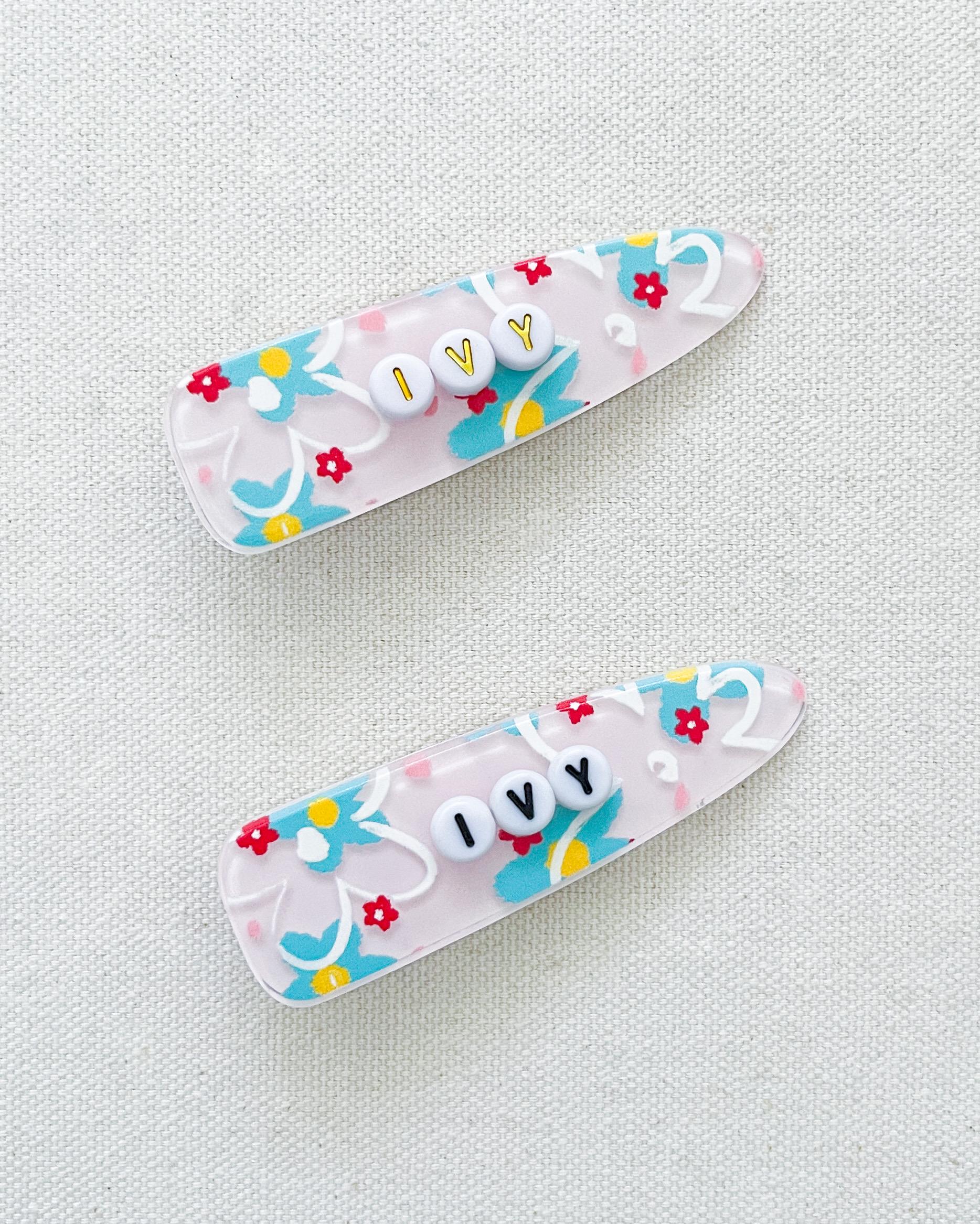Personalized Name Custom Floral Print Hair Clips Accessory for Kids ...