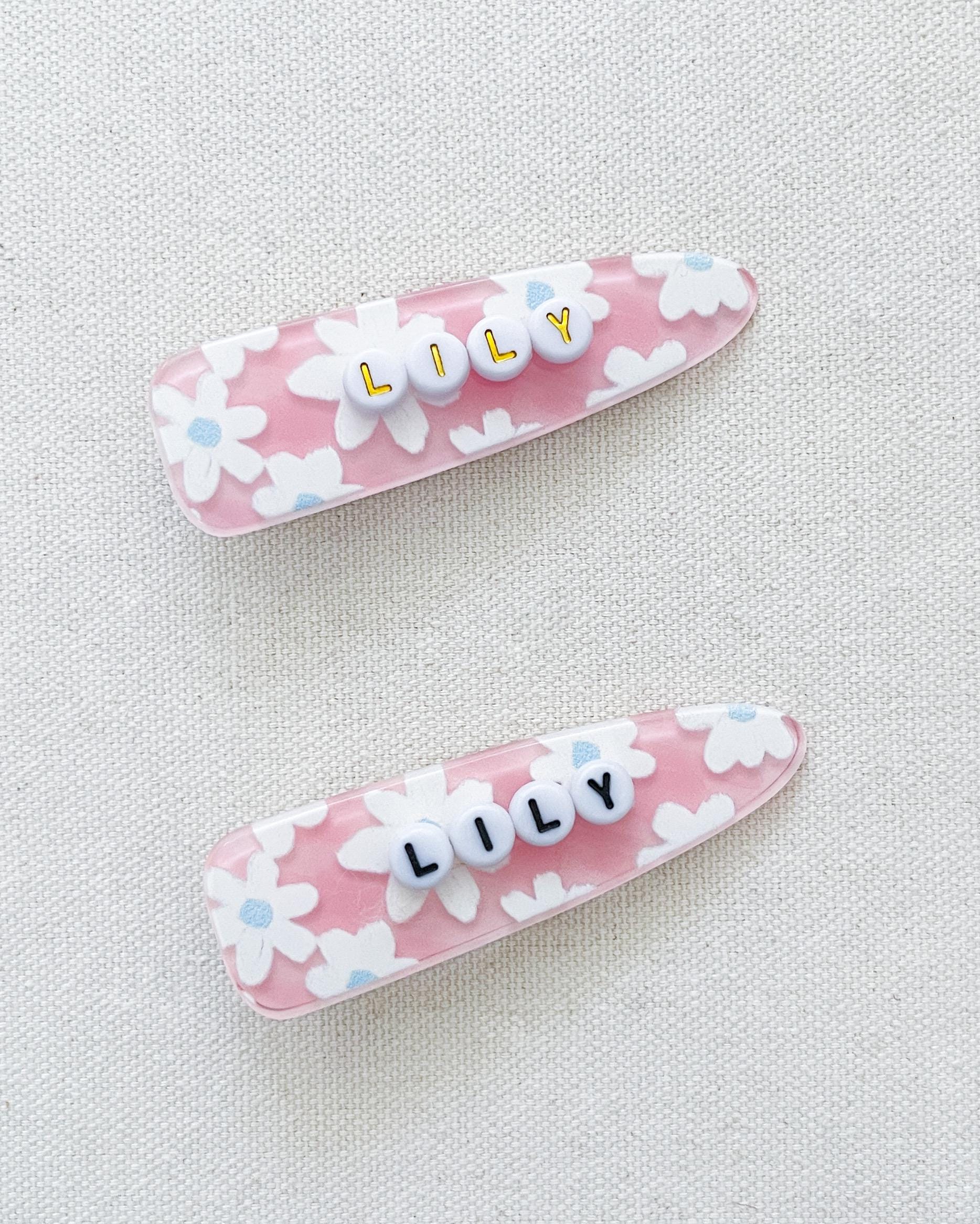 Personalized Name Custom Floral Print Hair Clips Accessory for Kids ...