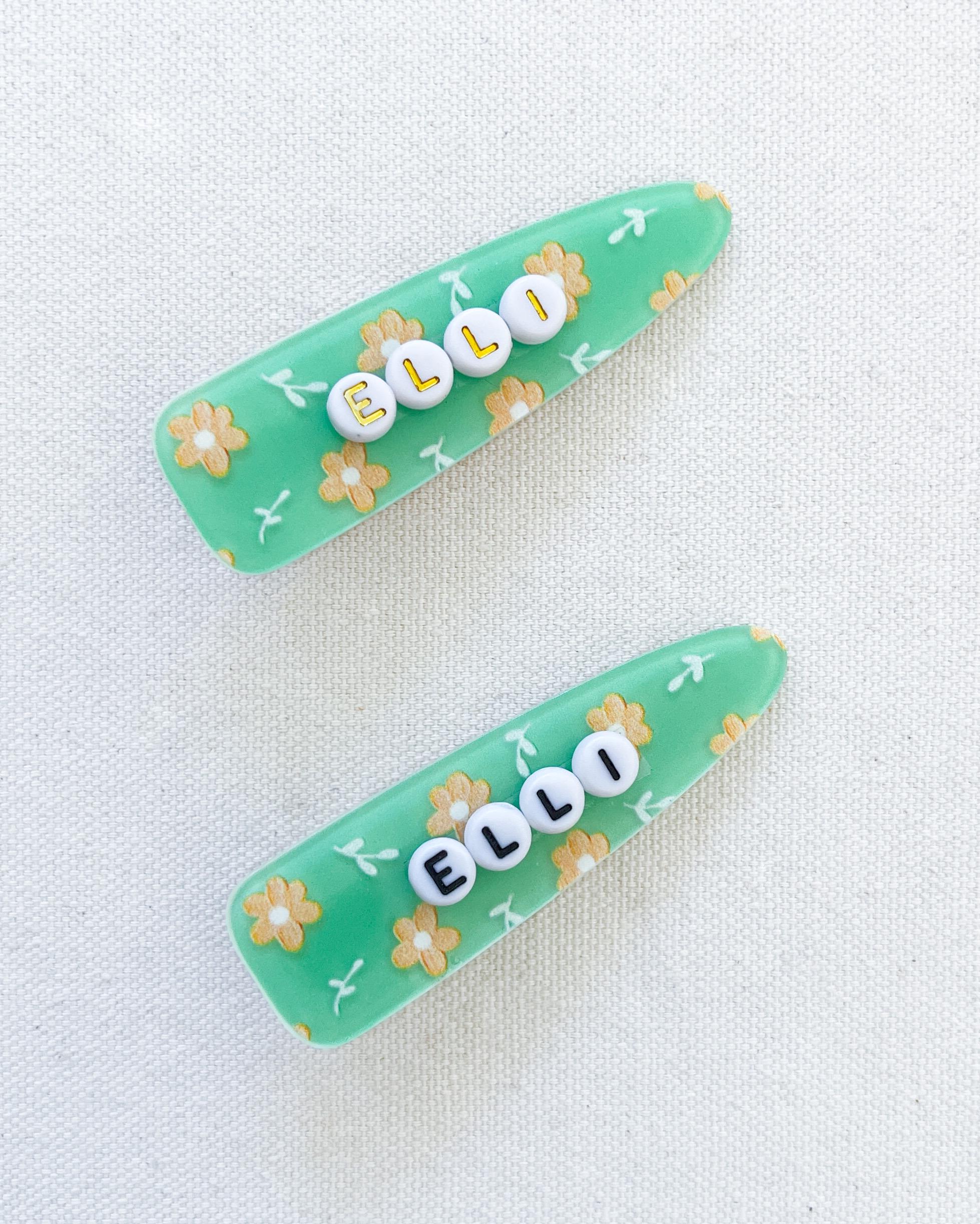Personalized Name Custom Floral Print Hair Clips Accessory for Kids ...