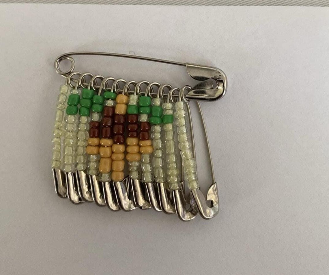 Beaded Safety Pins Brooch Fall Thanksgiving Autumn Pins SET of All 4 Turkey, Acorn, Corn, and ...