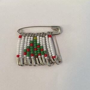 Christmas Series Beaded Safety Pins Brooch Angel, Tree, Candle and Elf ...