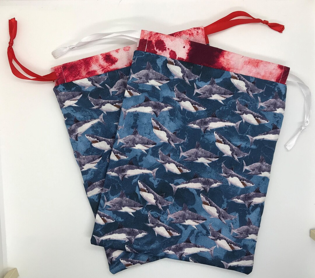 SHARKS Handmade Lined Cotton Draw String Bag Finished Product Gift Bag ...