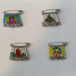 Christmas Series Beaded Safety Pins Brooch Angel, Tree, Candle and Elf ...